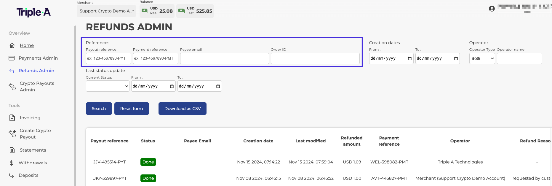 How do I process refunds to my customers on the dashboard?